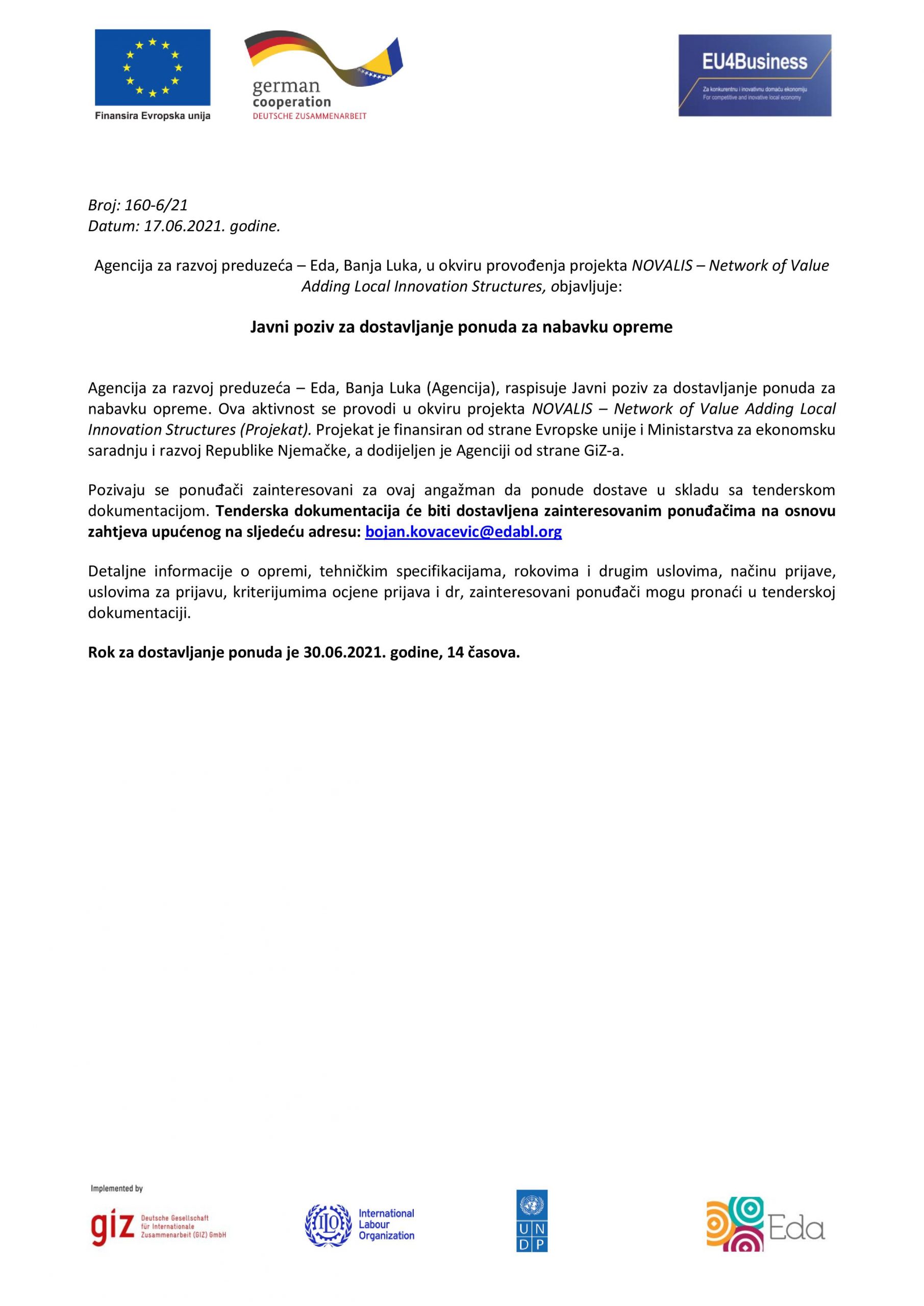 Javni poziv za dostavljanje ponuda za nabavku opreme - Eda - Agencija za razvoj preduzeća